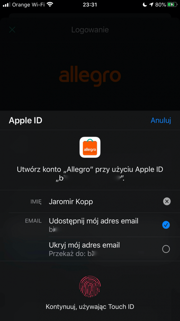 Aplikacja Allegro z Sign in with Apple | Mój Mac